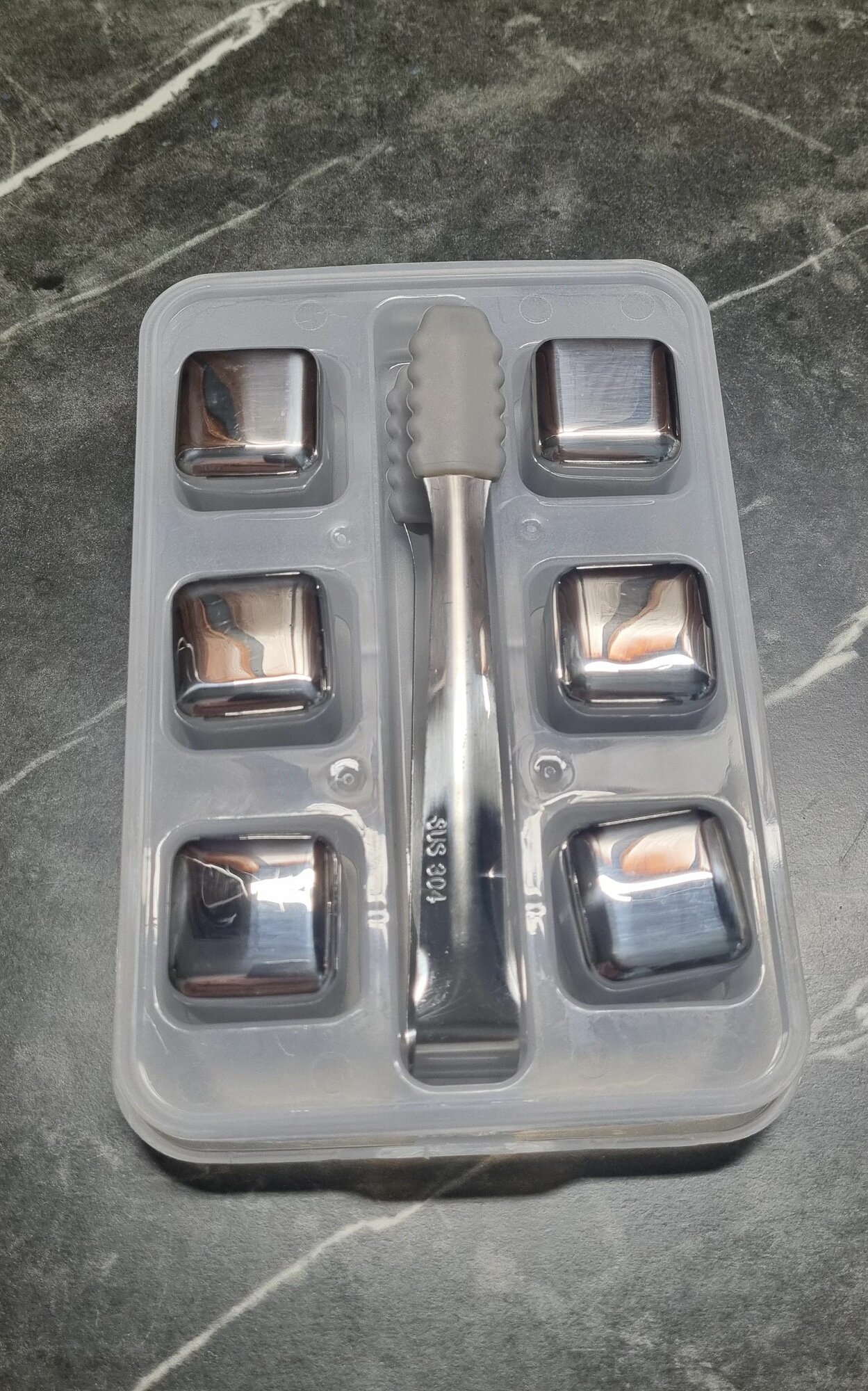 Кубики льда из нержавеющей стали 6 капсулы + коробка+ зажим серебро, камни для охлаждения напитков, многоразовый лед металлический.