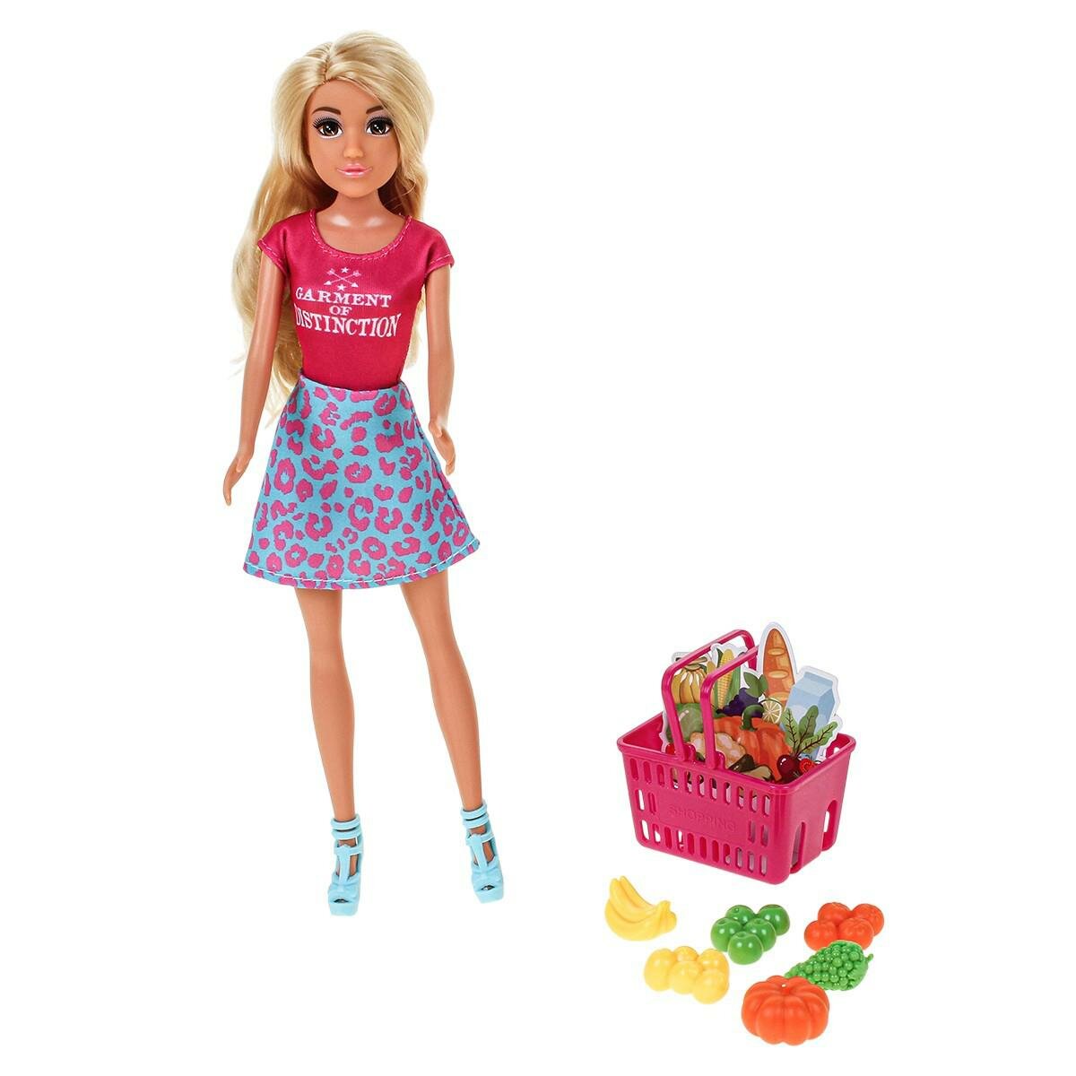 Кукла модельная 616965 с аксессуарами "SUPER MARKET", для девочек от 3 лет, набор "фрукты и овощи"