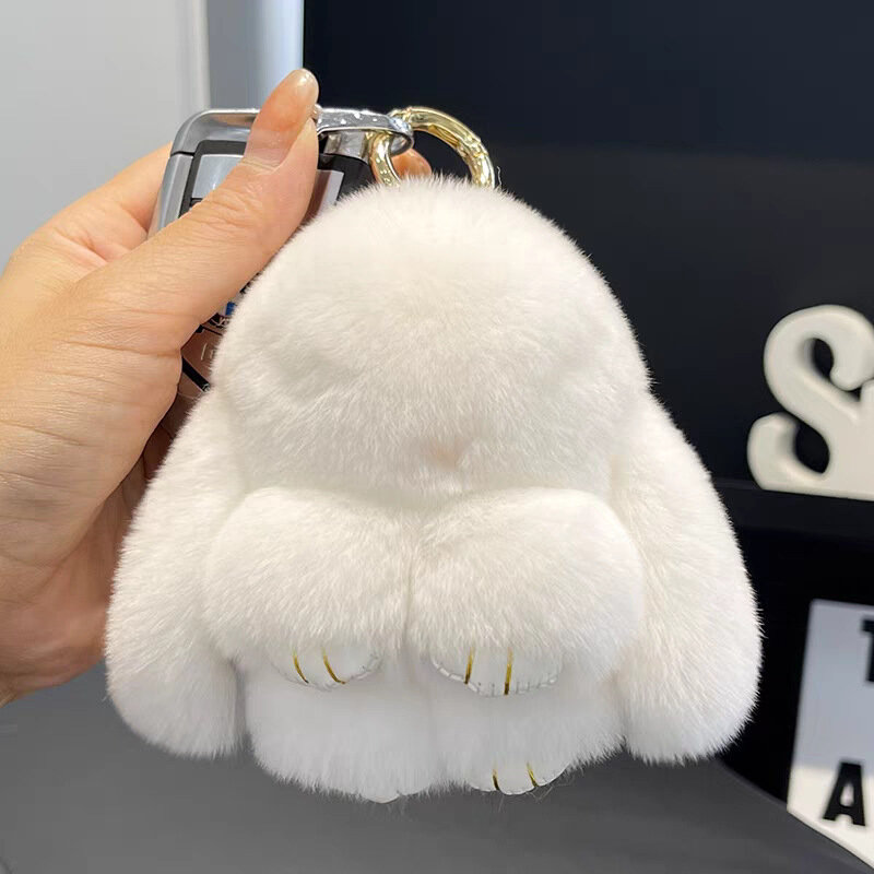 Ключница с подвеской из искусственного меха кролика Рекс, плюшевая игрушка, маленький зайчик, аксессуар для сумки, подарок