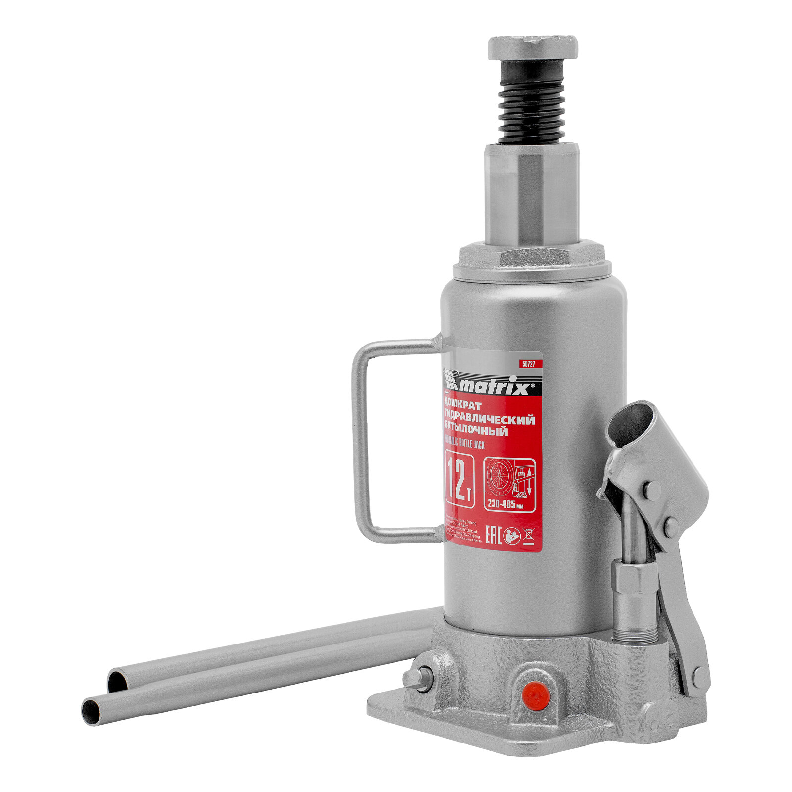 Домкрат гидравлический бутылочный, 12 т, высота подъема 230-465 мм Matrix 50727