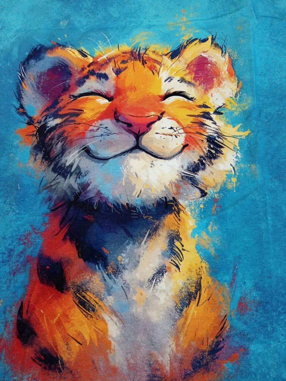 Кулирка с лайкрой купон "Тигренок на голубом" ширина 180см, высота 63 (+-2)см пенье