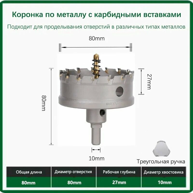 Коронка по металлу с карбидными вставками 80мм 1шт.