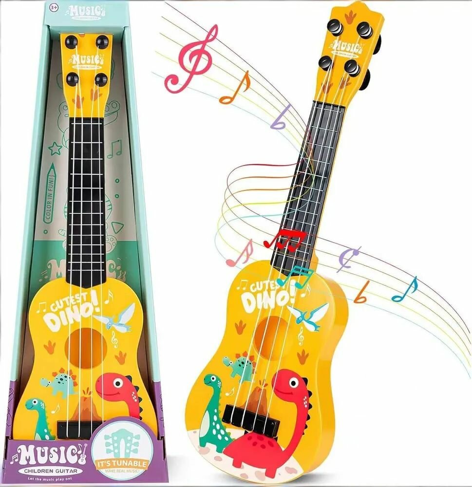 Гитара детская музыкальная со струнами Игрушка музыкальная - гитара Динозаврик , цвета микс