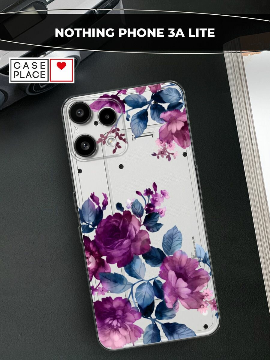 Чехол на Nothing Phone 3a lite / Нотинг Фон 3a Лайт с принтом Purple Blossoms, прозрачный