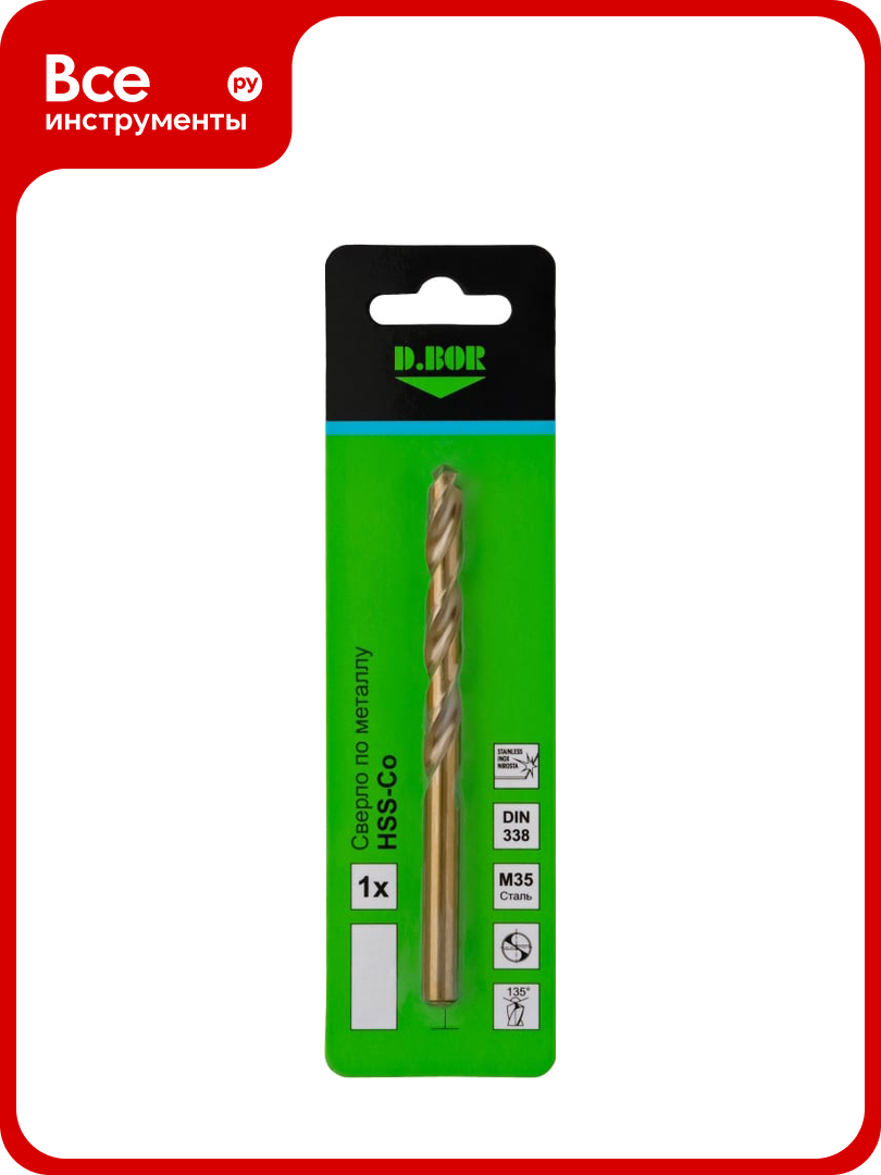 Сверло по металлу COBALT 5%, HSS-Co, DIN 338 6х57х93 мм D.BOR D-TD-338-CO5-060-01