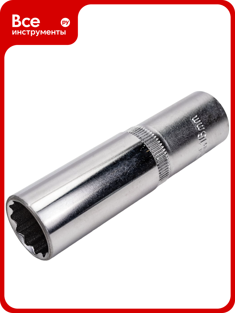Головка торцевая Эврика 16мм 1/2 12-гранная глубокая L=80мм ER-91509-12 990365 из CrV с квадратным шариковым креплением