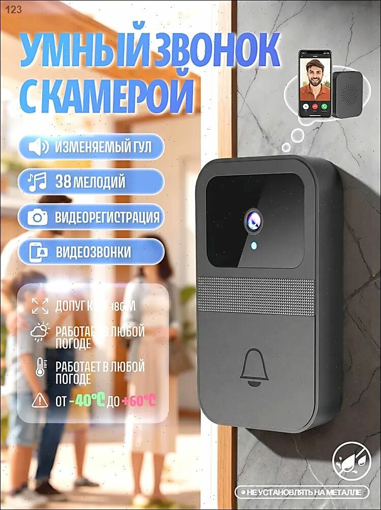 Умный беспроводной видео-домофон с ночным видением, удаленным доступом и видеозвонком