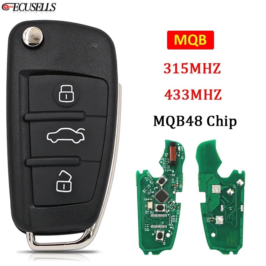 Складной ключ для Audi A3 A6L MQB, 3 кнопки, 433MHZ