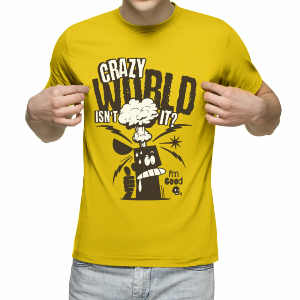 Мужская футболка «Crazy World» (желтый, S)