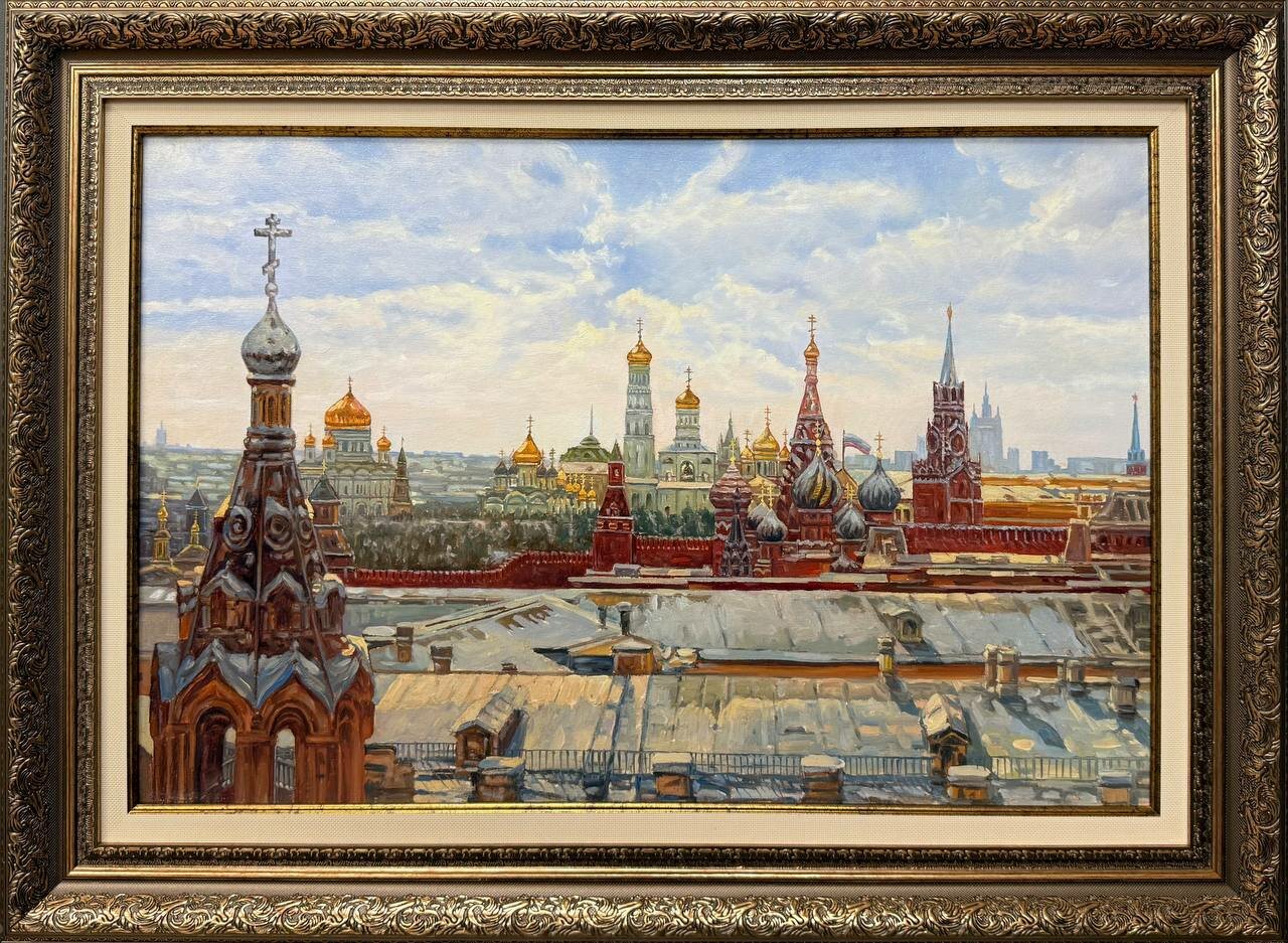 Картина маслом на холсте, городской пейзаж "Вид на Кремль со Старой площади", 40х60 см. Автор Мухин Д.