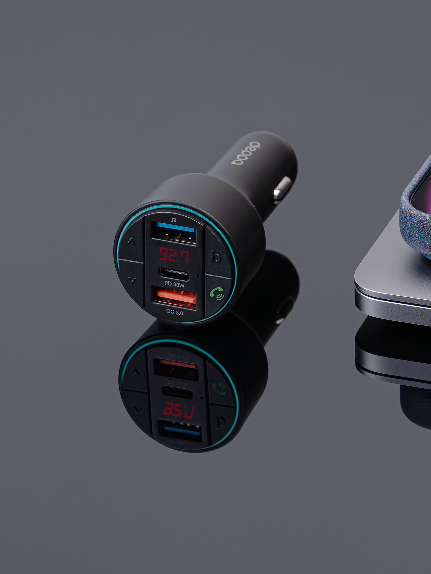 FM-трансмиттер Wave Lite, 48Вт, ENC, Bass boost, bluetooth 5.3, быстрая зарядка Power Delivery и Quick Charge LED, черный, Deppa