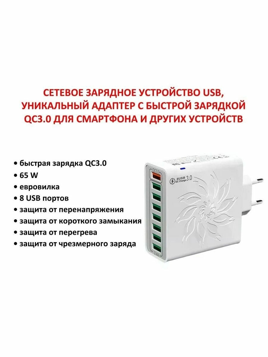 Уникальный адаптер USB, сетевое зарядное устройство с быстрой зарядкой QC3.0 для смартфона и других устройств