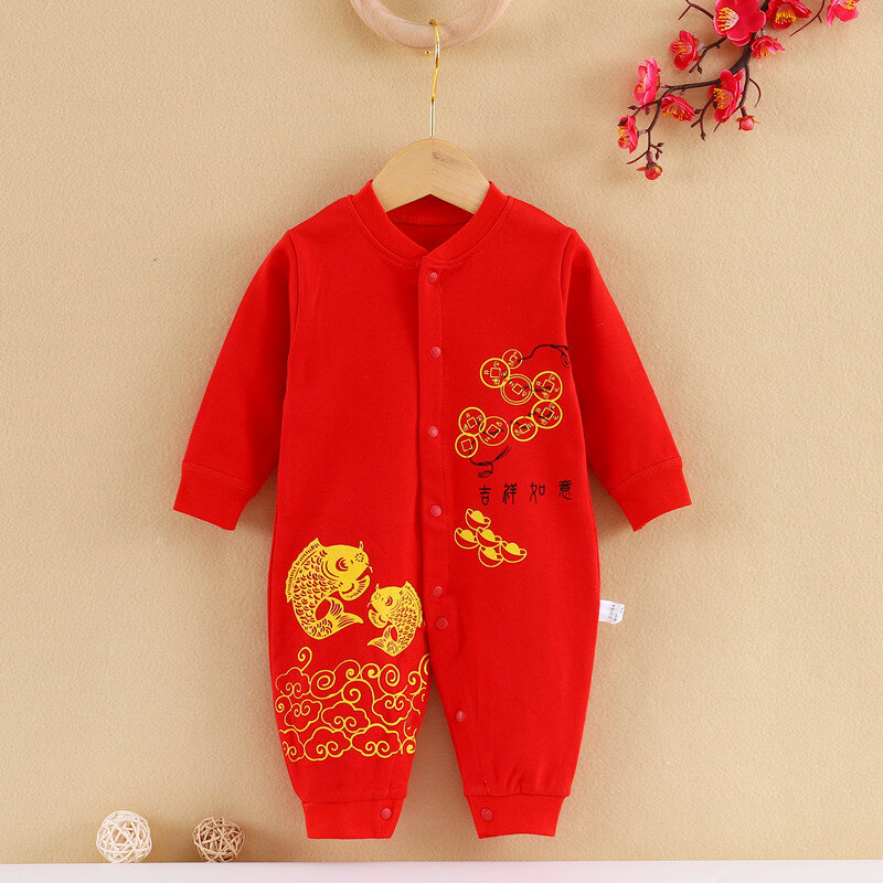 Красный наряд для новорожденного на полнолуние, тонкий комбинезон, праздничный ярко-красный бесшовный комбинезон для новорожденного на сто дней