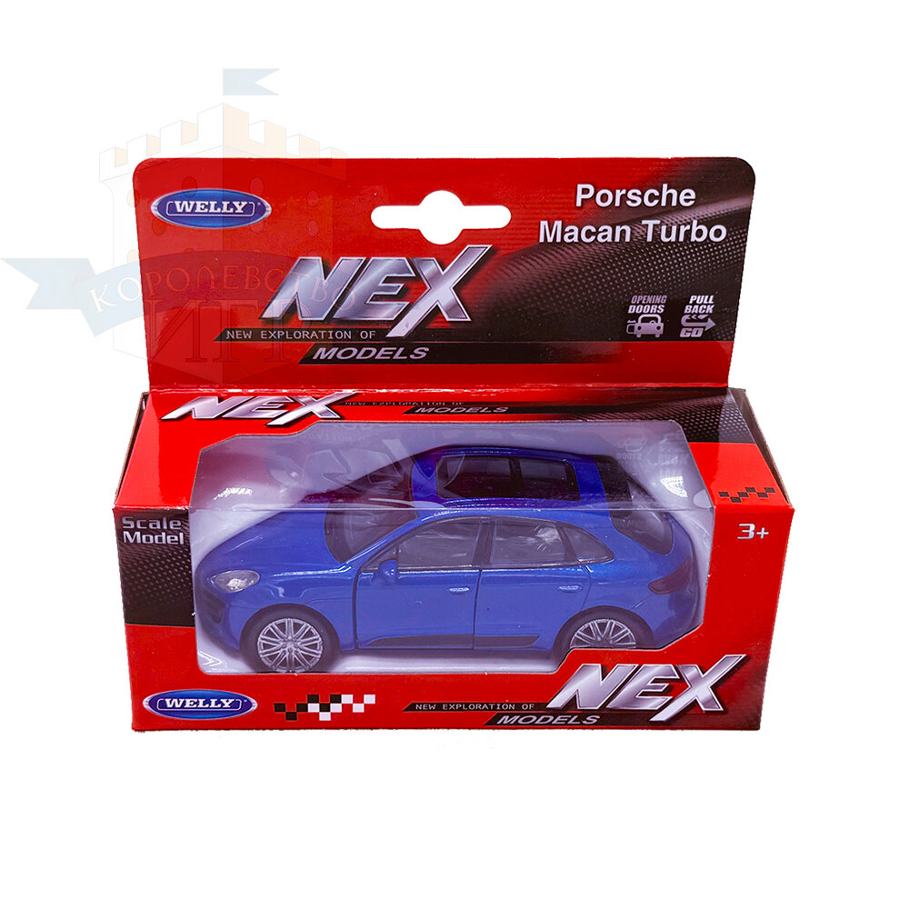 Машинка Welly Porsche Macan Turbo, синий, 1:38, арт.43673W-BL