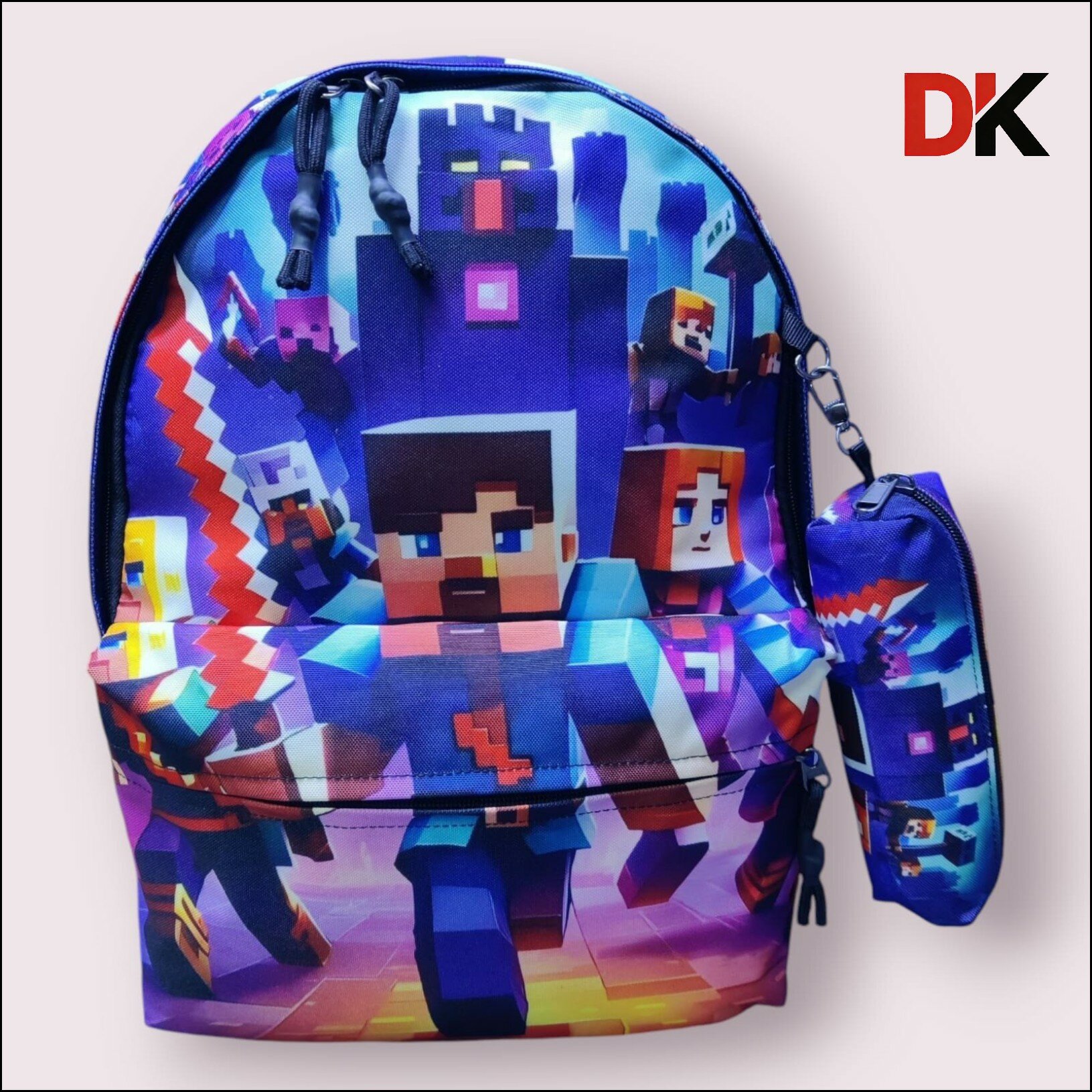 Рюкзак Minecraft, с пеналом, для мальчиков, темно-синий, регулировка лямок