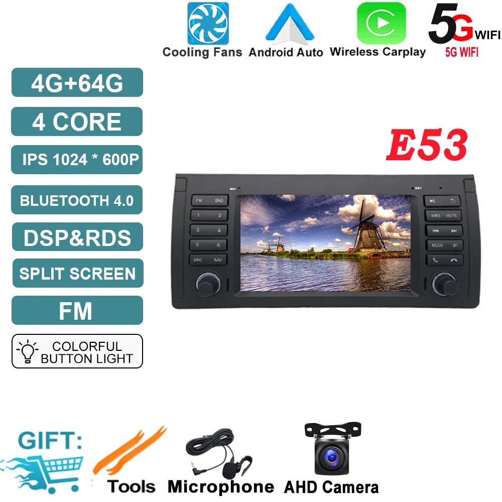ОС Android Авто Радио GPS-навигация для BMW X5 E53 5 серии E39 M5 1996-2007 DSP E53 4G 64G CAM