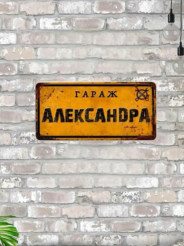 Именная табличка Гараж Александра, подарок мужчине для гаража, металл, 15х30 см.