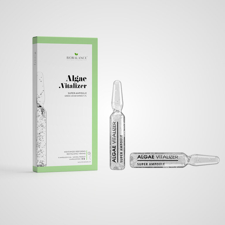 Ампула для лица с экстрактом зеленой водоросли 3% 10*2 мл BIOBALANCE SUPER AMPOULE ALGAE VITALITY GREEN CAVIAR EXTRACT 3% Ампулы 10*2 мл