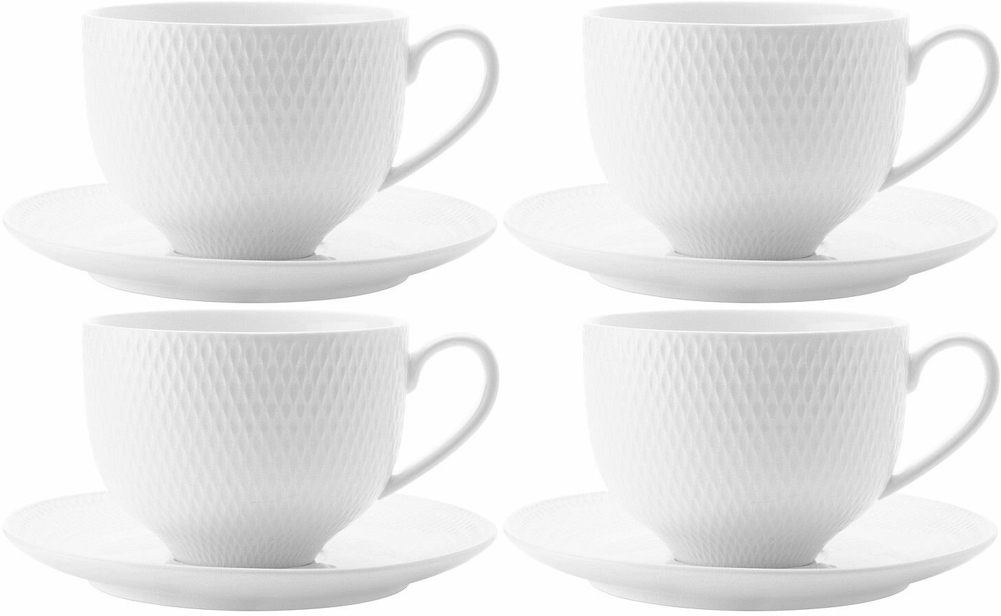 Чайный набор на 4 персоны Maxwell & Williams Даймонд, сервиз 8 предметов: 4 шт чашки 220 мл и блюдца из фарфора, подарочный