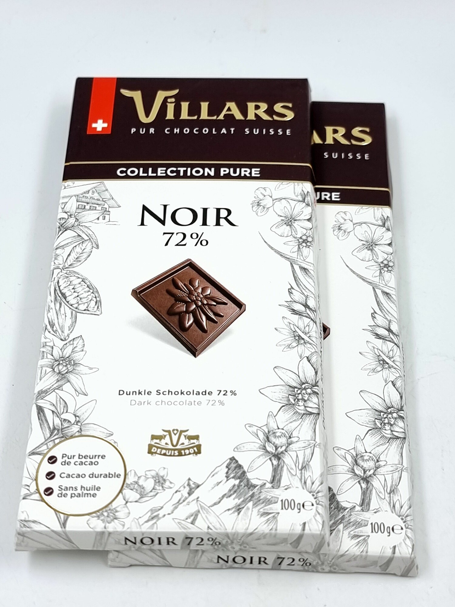 VILLARS швейцарский тёмный шоколад 72%, 2 шт. по 100 г (Швейцария)