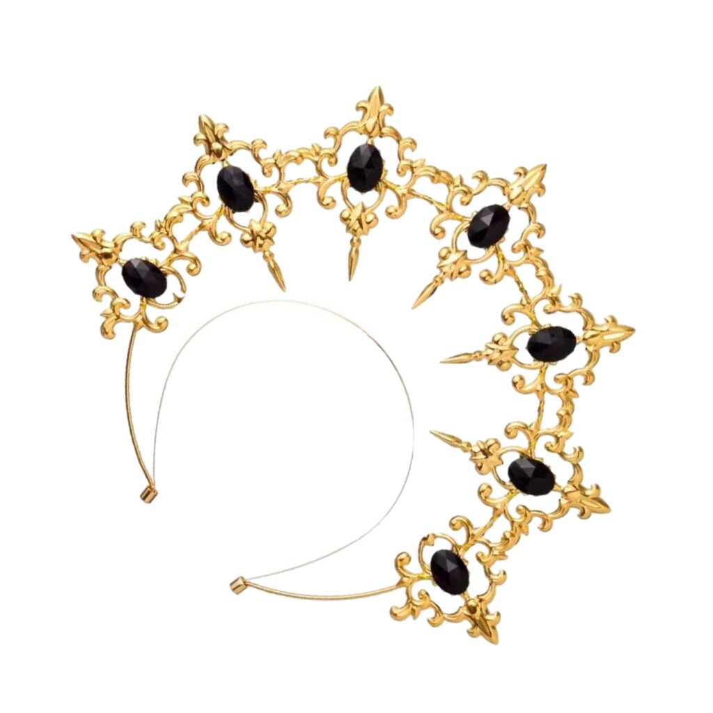 Солнечное Кольцо В Стиле Барокко С Короной-Золотой Ореол Мадонны С Черным Бриллиантом