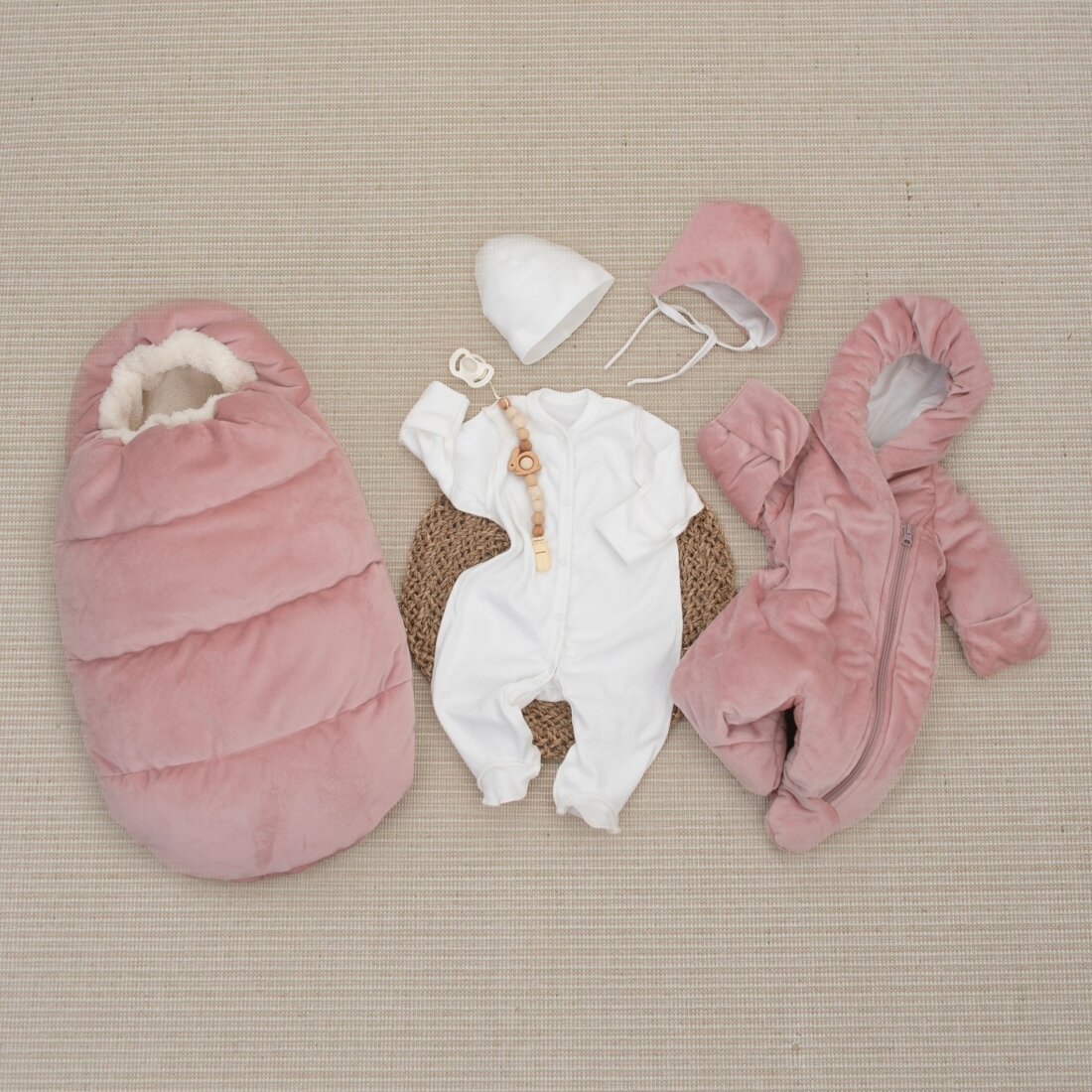 Комплект на выписку 5 предметов "Зефир Плюш", демисезонный, пудра