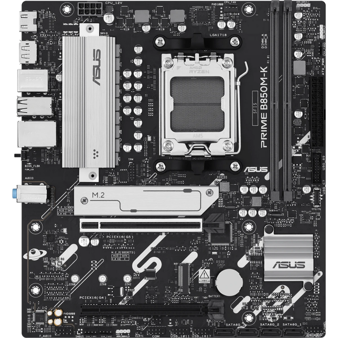 Материнская плата ASUS Prime B850M-K, 27.11 – 27.4 см, 26.41 – 27.1 см, 5.3 – 6.6 см, Micro-ATX (24.4 x 22.1 см).