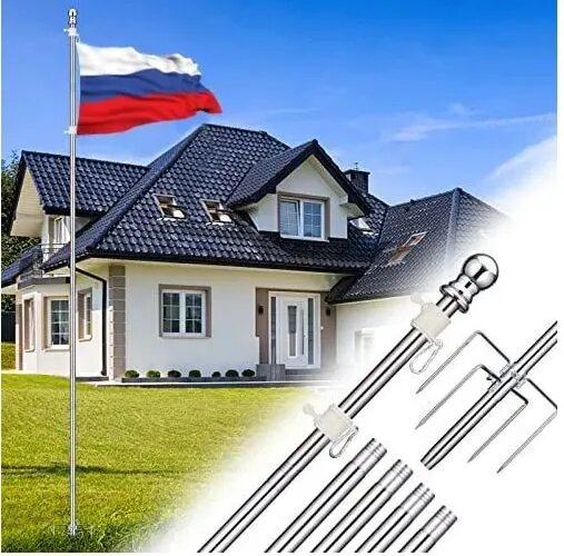 Наземные флагштоки для наружного дома - 299cm(Диаметр трубы 2.5cm) Дворовая подставка для флага для улицы, ветроустойчивая и Защита от ржавчины