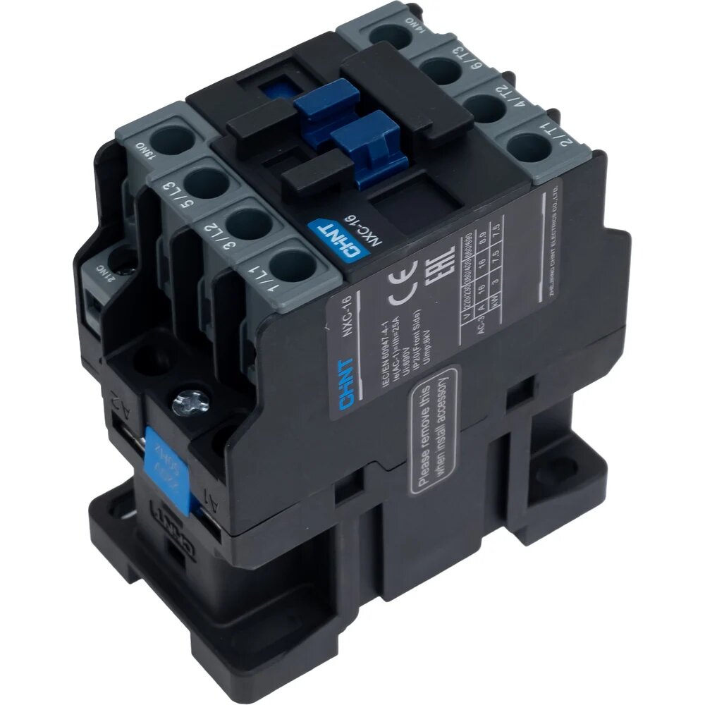 Контактор CHINT NXC-16 16А кат. 220В AC 1НО+1НЗ AC-3 (R) 836720 силовой, пластиковый корпус, монтаж на DIN-рейку — фото 1