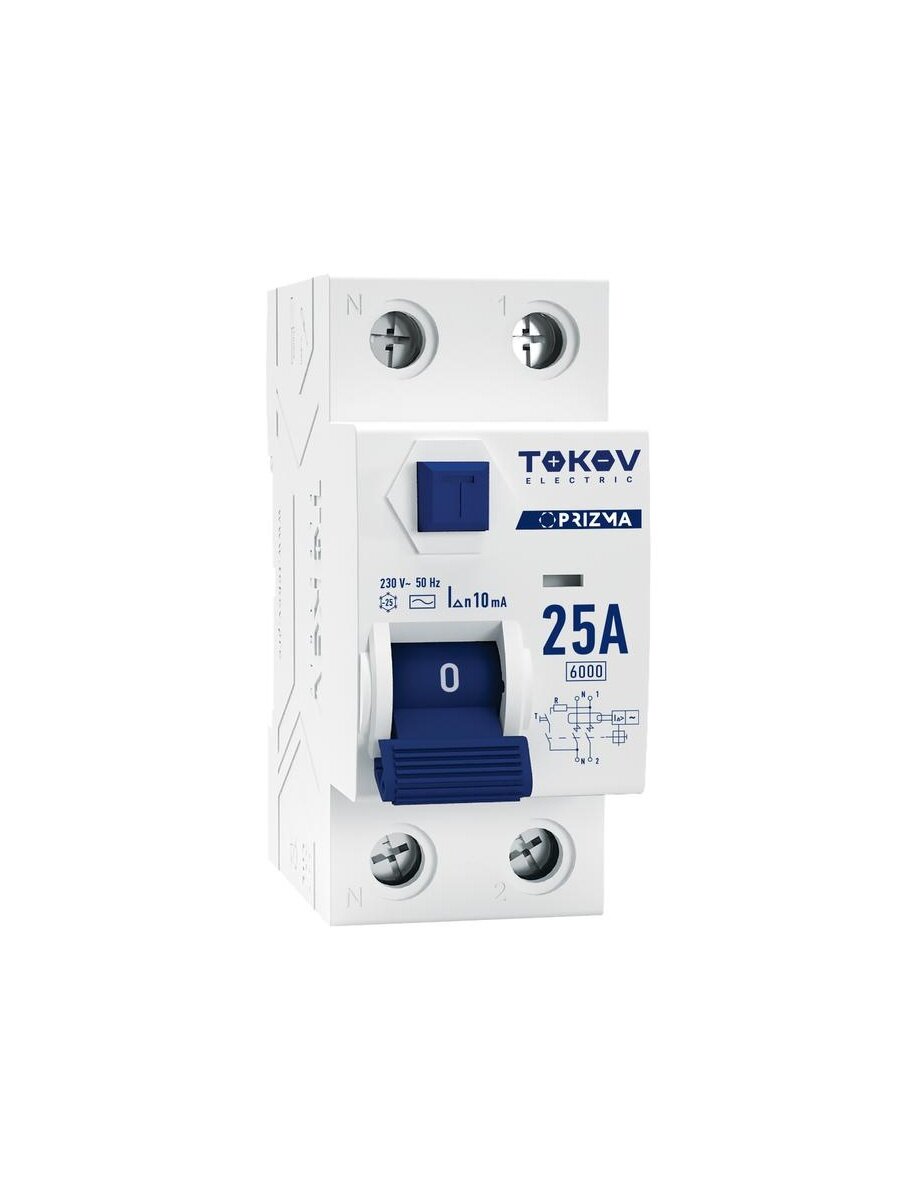 Выключатель дифференциального тока (УЗО) 2п (1P+N) 25А 10мА тип AC 6кА PRIZMA TOKOV ELECTRIC TKE-PZ60-RCDM-2-25-10-AC