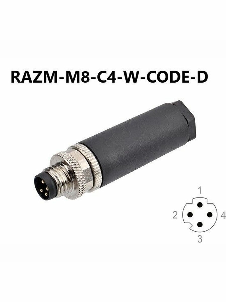 RAZM-M8-C4-W-CODE-D разъём М8 D-coding 4 pin прямой / вилка (папа)