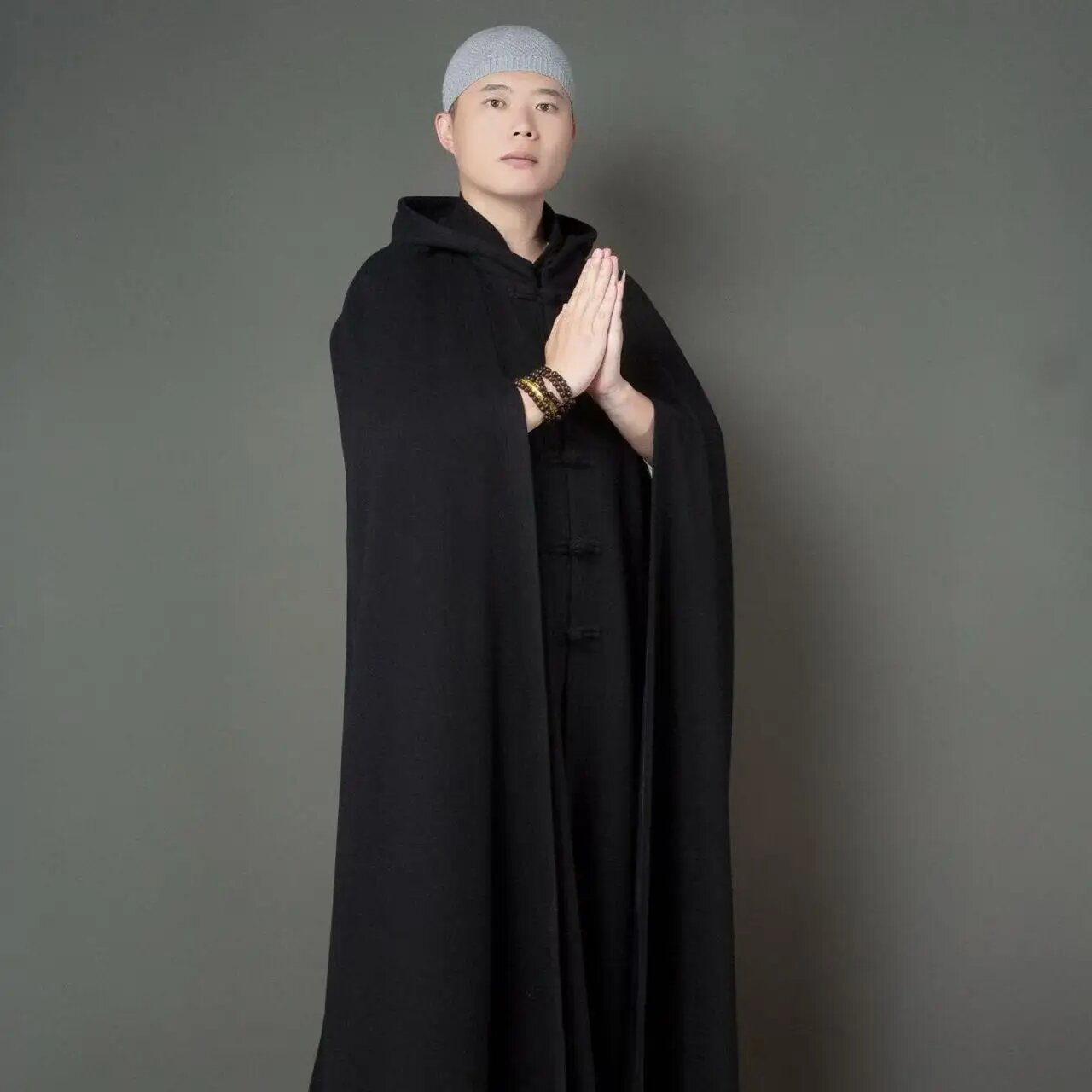 Черный плащ монаха с капюшоном, M 150-165cm