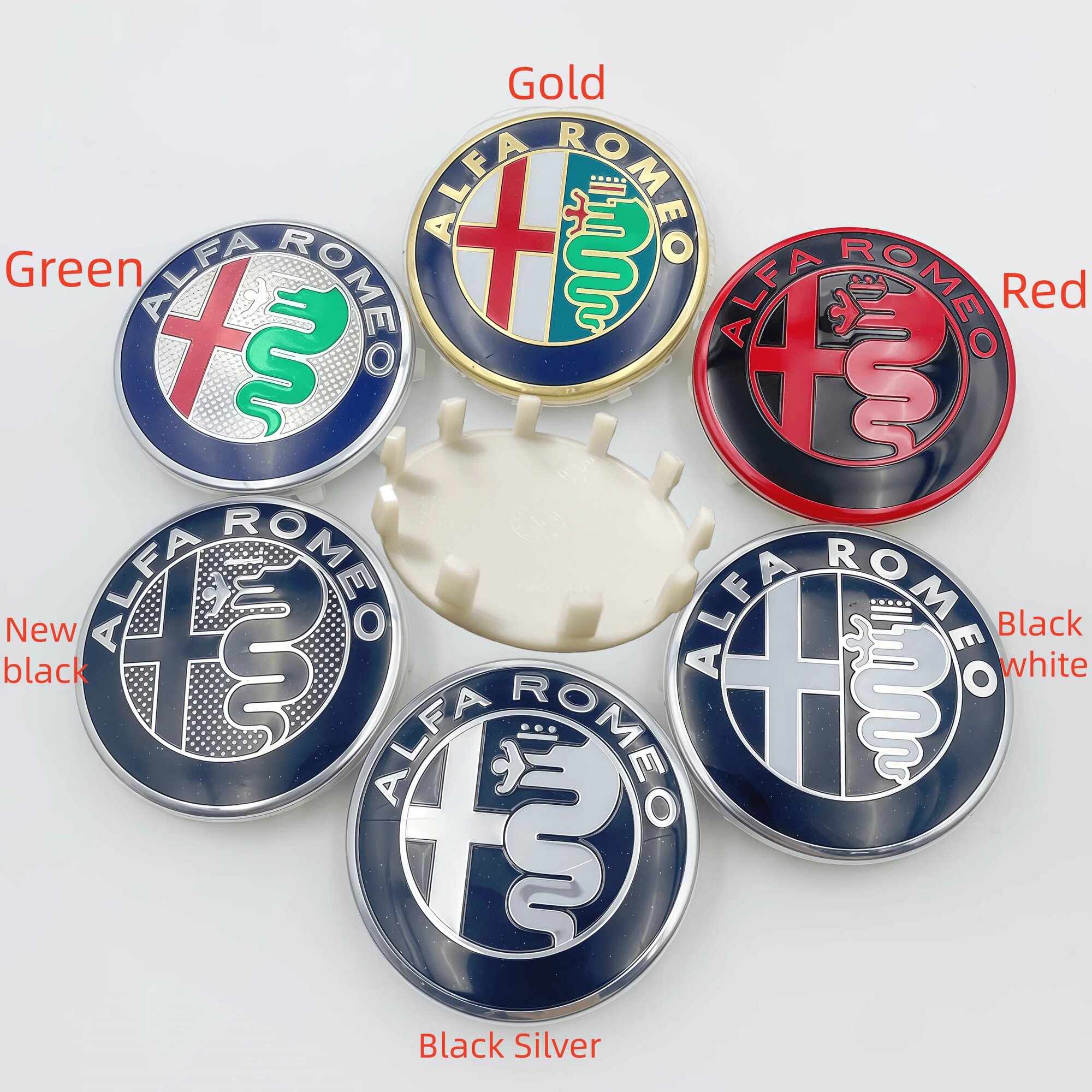Колпачки для дисков Alfa Romeo, 60 мм, черный логотип