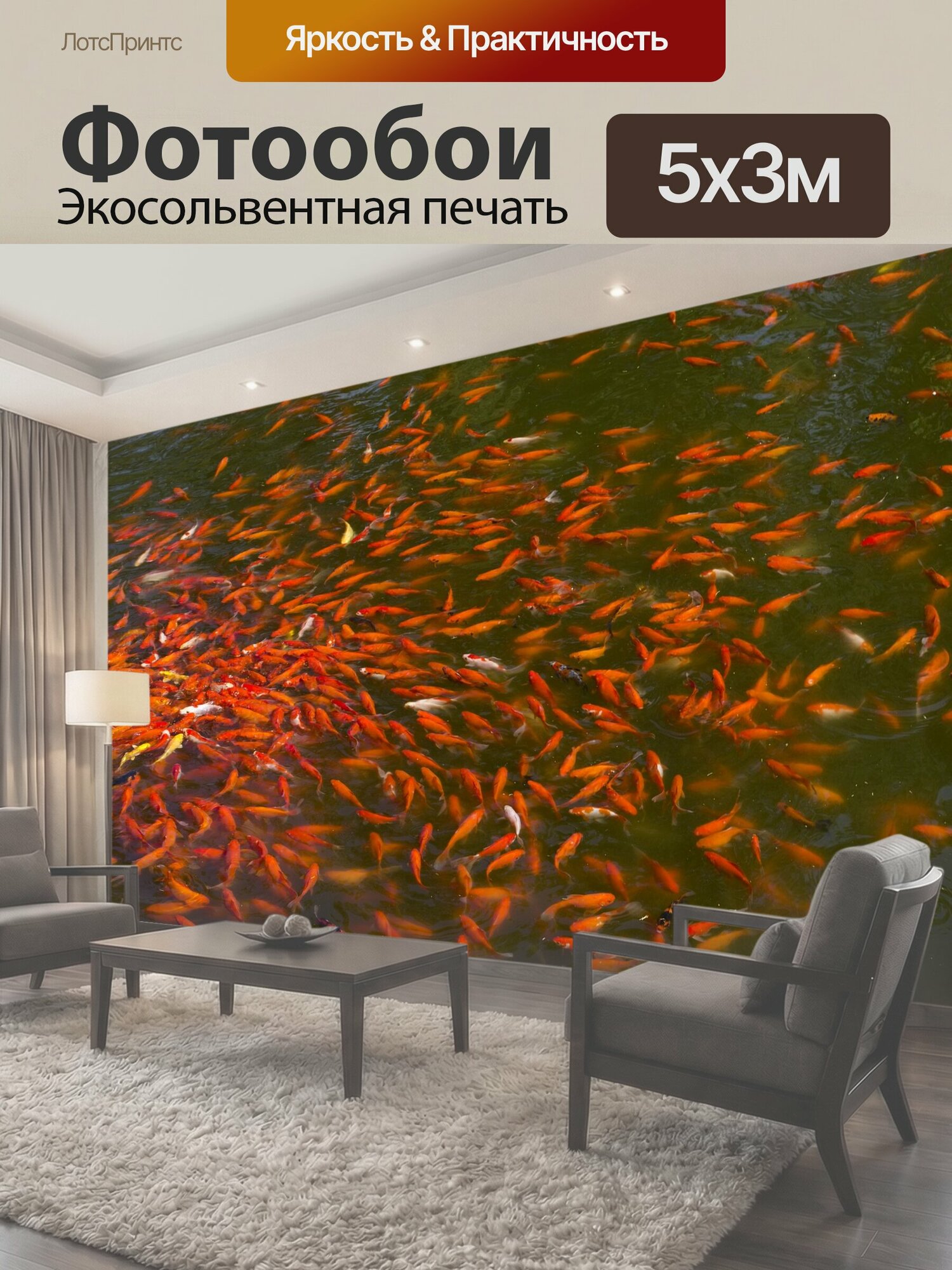 Фотообои "Кои, карп, рыбы" 500x300 см. экосольвентная печать