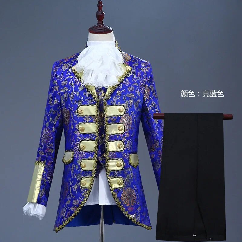Средневековый мужской и детский карнавальный костюм король принц XL, Blue Set