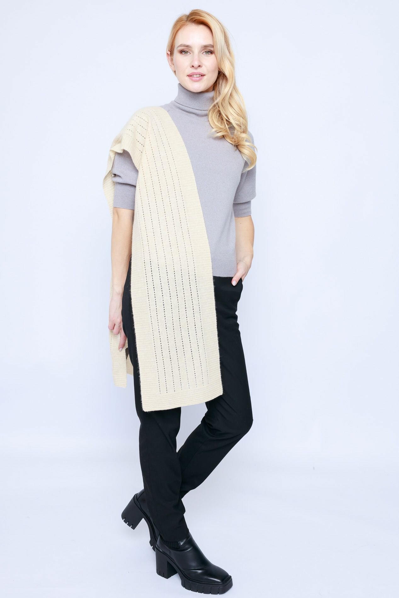Шарф KHAN Cashmere для женщин,160х25 см, универсальный, бежевый — фото 1