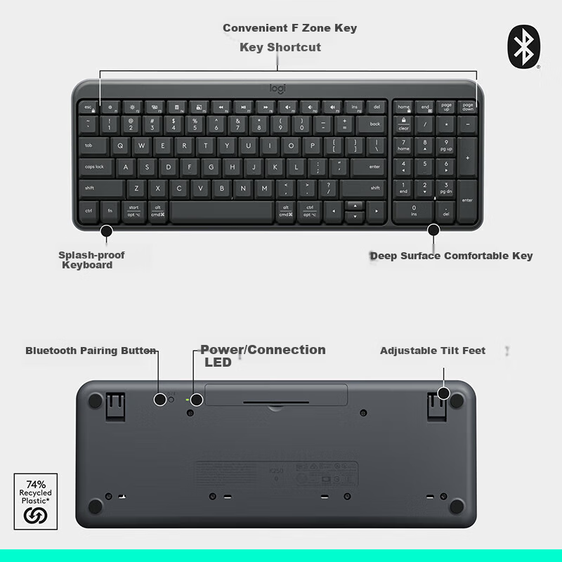 Logitech K251 Enterprise Bluetooth беспроводная клавиатура 99 клавиш совместимость с несколькими устройствами