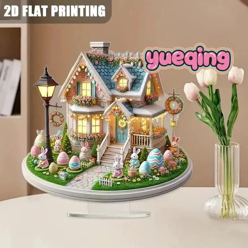 Rabbits Home 2D акриловый орнамент, универсальное праздничное украшение, полиакрил, разноцветный