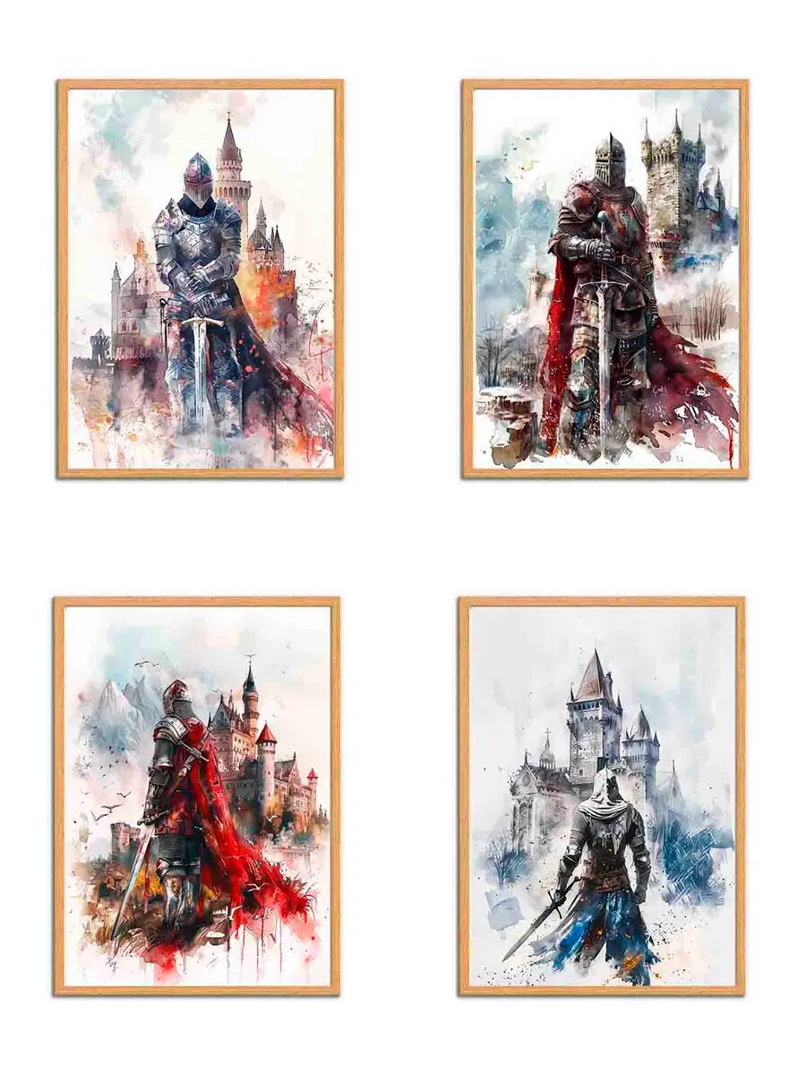 Птица чайка Рыцарь, 4 Плаката, 30x21см