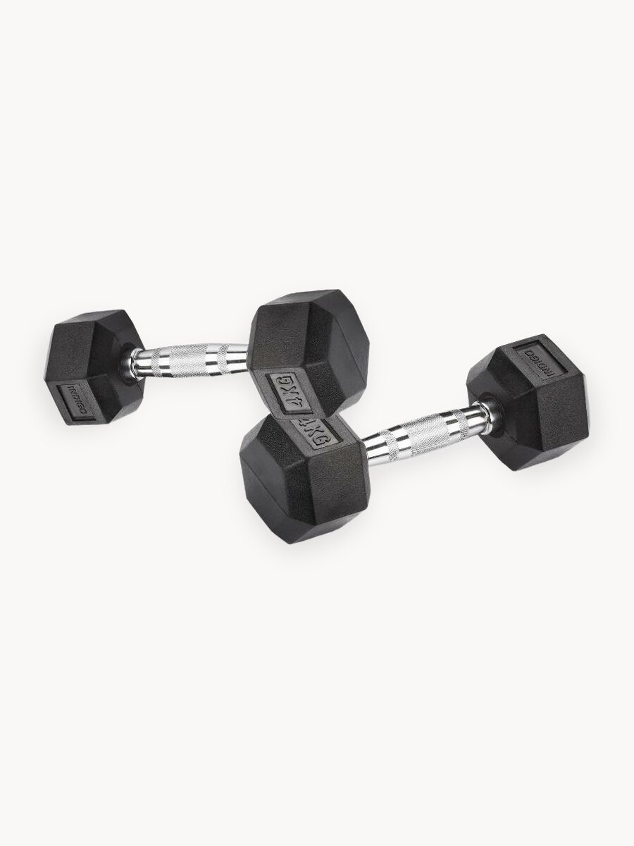 Гантели литые обрезиненные INDIGO, гексагональные, 2шт по 4кг