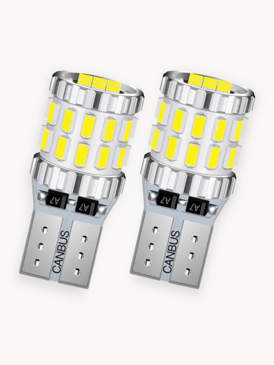 Т10 W5W светодиодная автолампа биполярная 12-24V Led с обманкой в передние габариты Кия, Хендай, Шкода / подсветка номера / багажника / салона, комплект (2шт) цвет белый