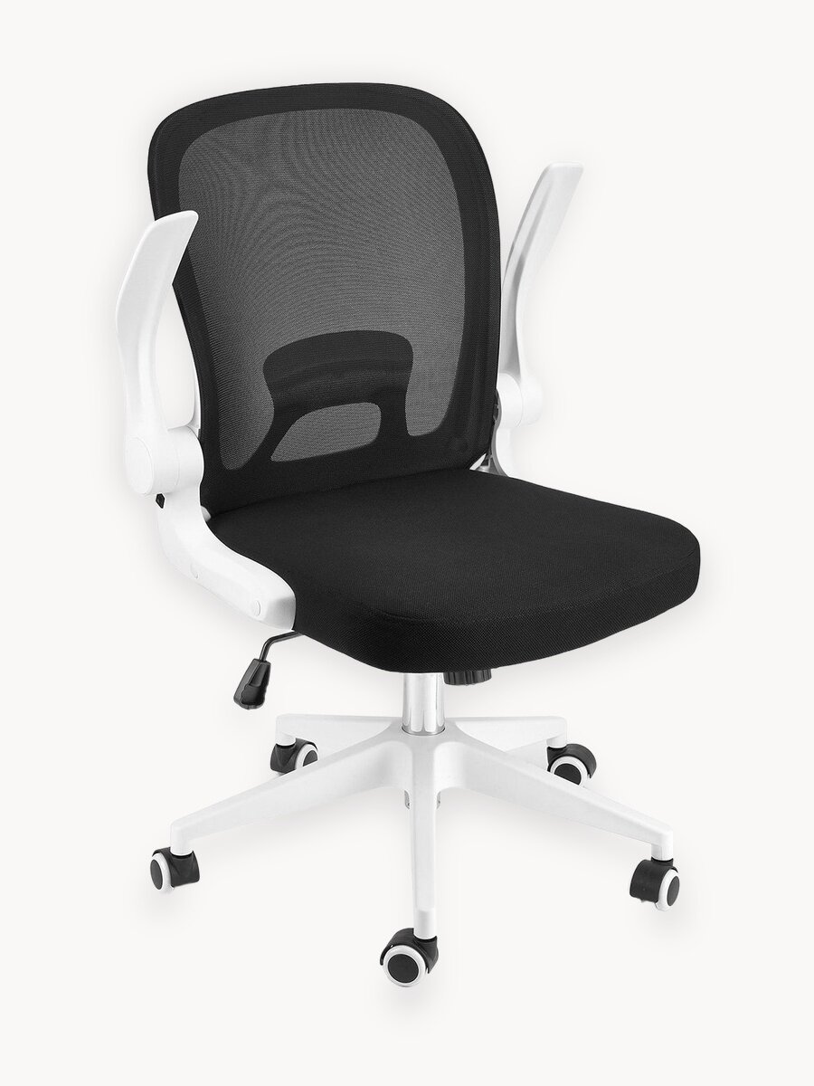 Компьютерное ортопедическое кресло рабочее на колесиках крутящееся BYROOM Office Template VC6007-BW черно-белый. Офисный стул взрослый для школьника или руководителя со спинкой для компьютера ПК