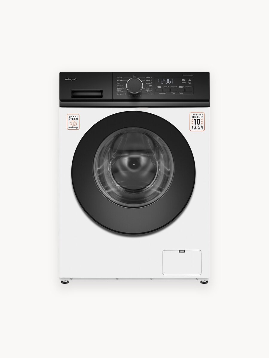 Cтиральная машина с инвертором и паром Weissgauff WM 48128 Inverter Steam, Загрузка 8 кг, Отжим 1200 оборотов