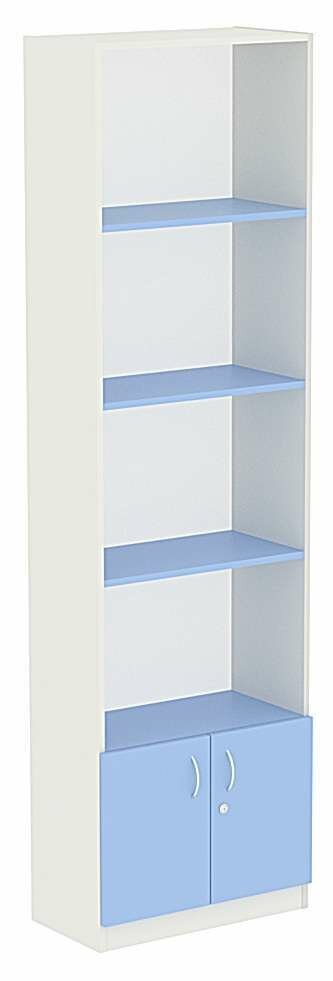 Недорогой пристенный стеллаж с накопителем для аптеки голубой ГОРИЗОНТ-СЭН-2-300