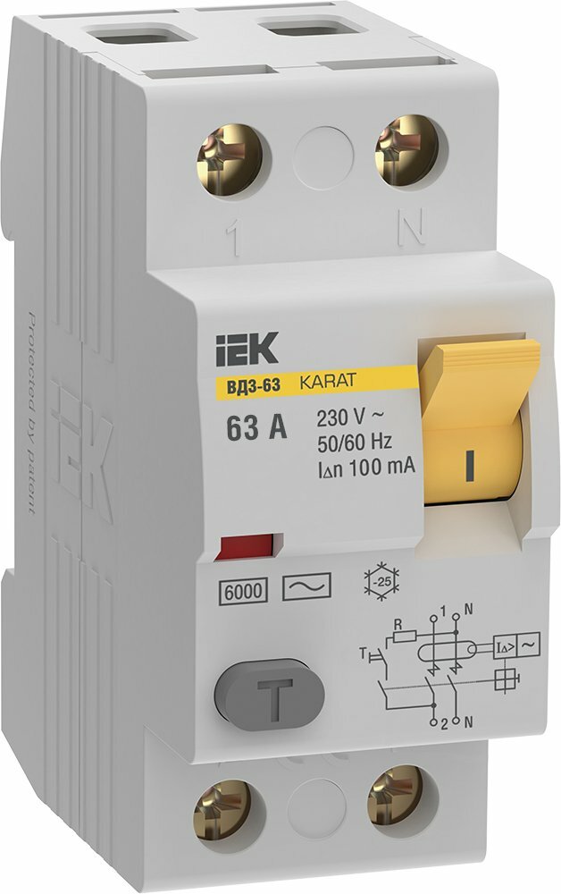 IEK KARAT УЗО KARAT ВД3-63 2P 63А 100мА 6кА тип AC, MDV20-2-063-100