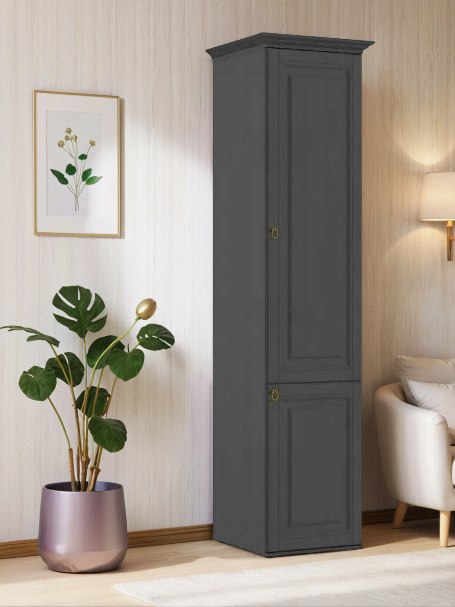 Пенал Престиж-1 Графит/Графит структурный, с полками, МДФ