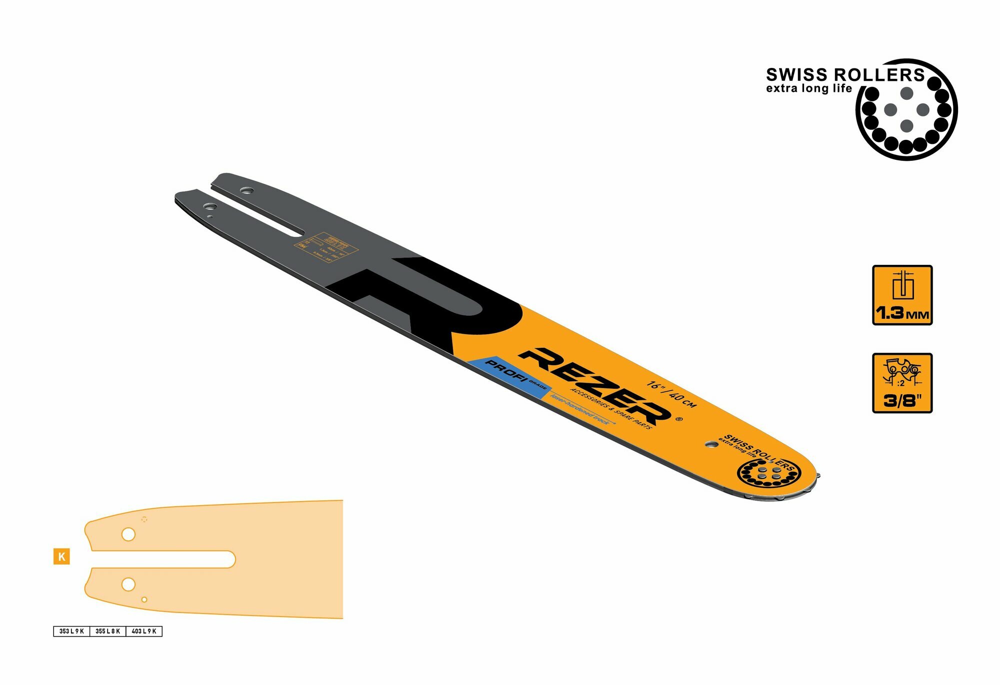 Шина REZER PROFI 16" (40см), 3/8", 1,3мм, 55зв. 403L9K