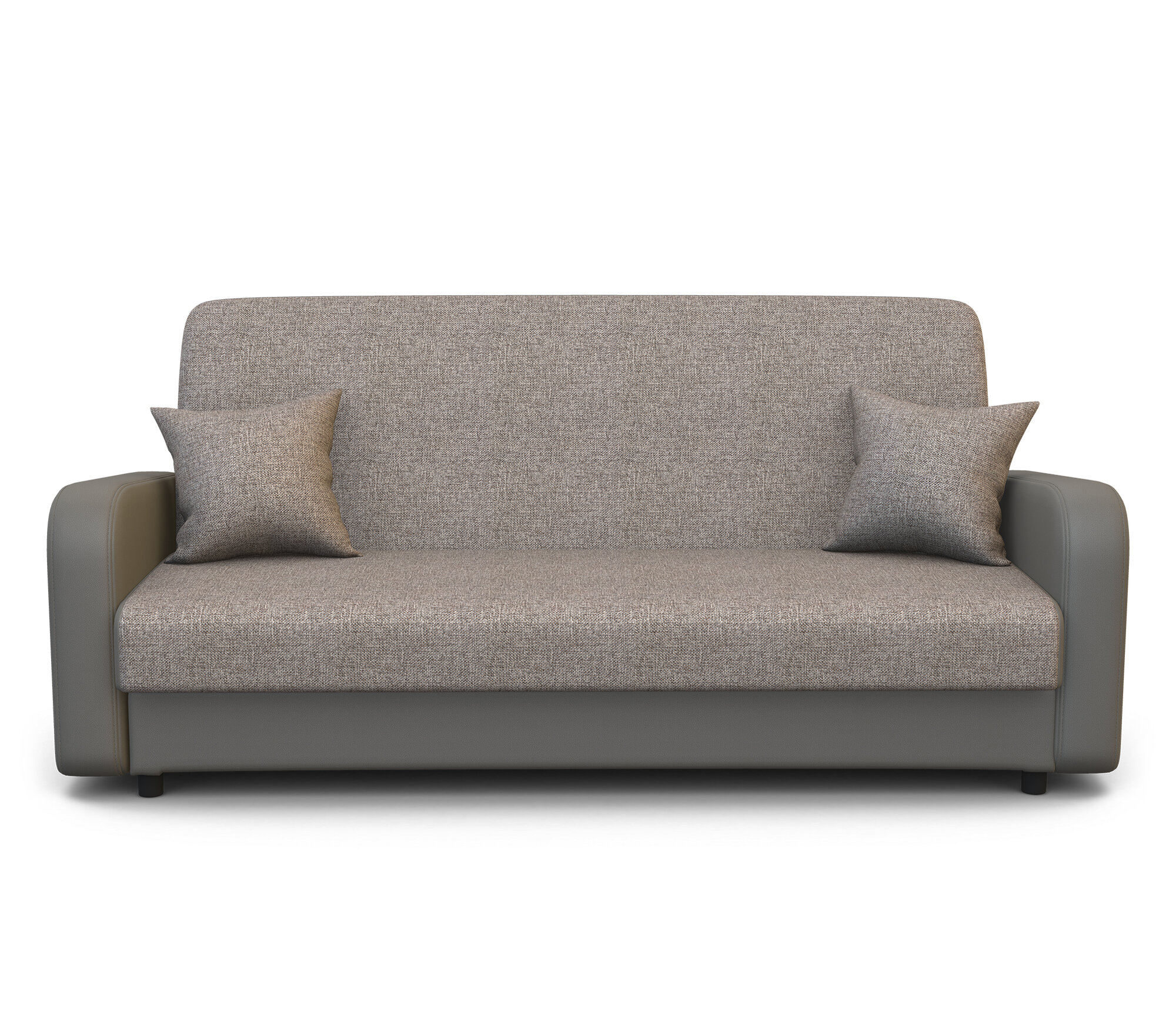 Диван-кровать Книжка 140х190 см, раскладной, с подушками, прямой, экокожа светло-коричневый и рогожка бежевый