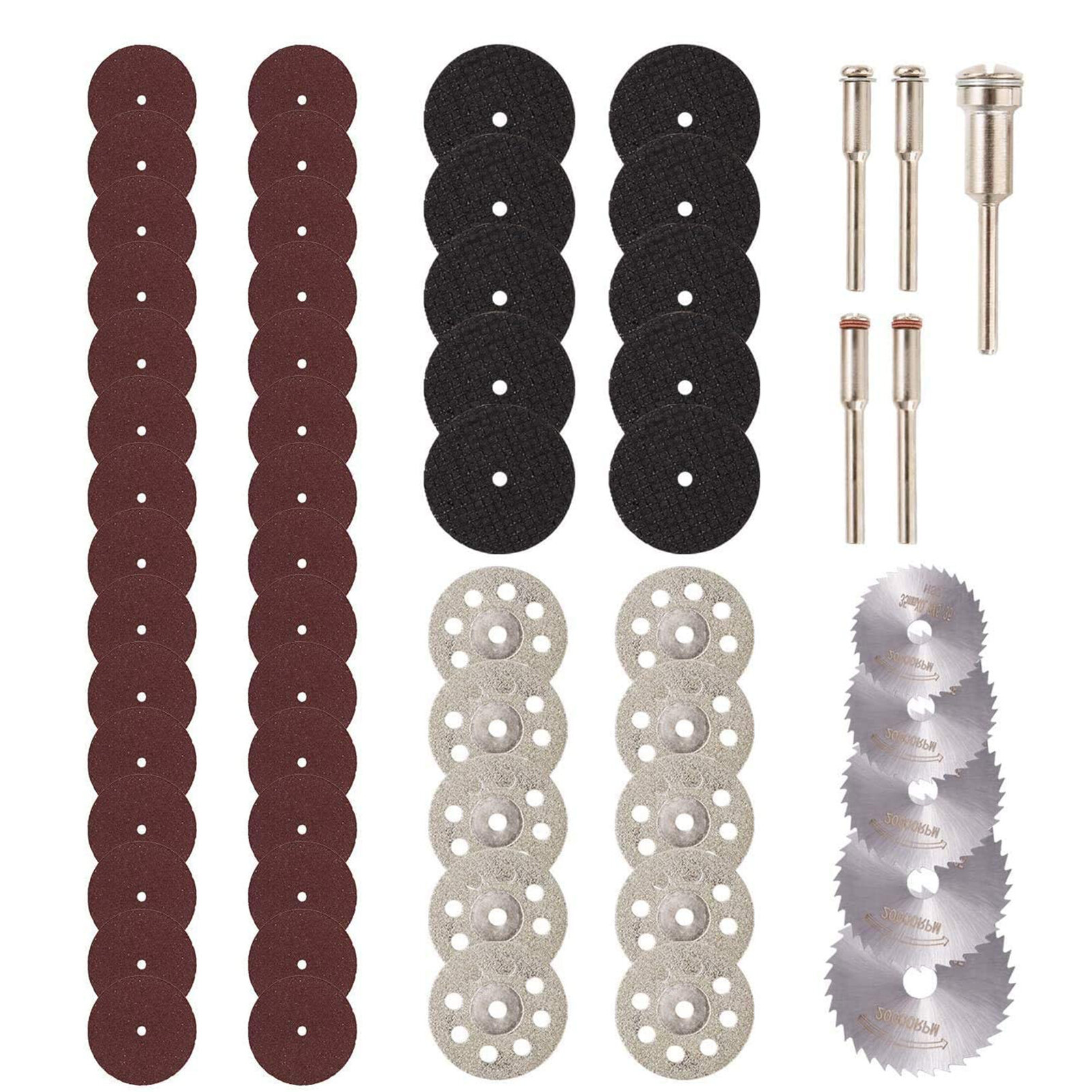 Набор из 60 отрезных кругов для роторного инструмента, включая алмазные круги 545, пильные полотна из быстрорежущей стали (HSS), дисковые оправки из смолы для дерева, стекла, пластика, камня и металла.