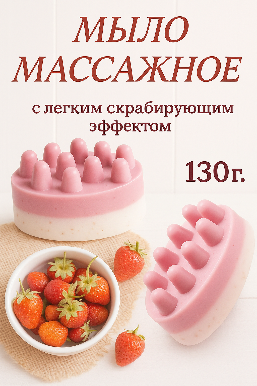 Массажное мыло - скраб "Садовая клубника"